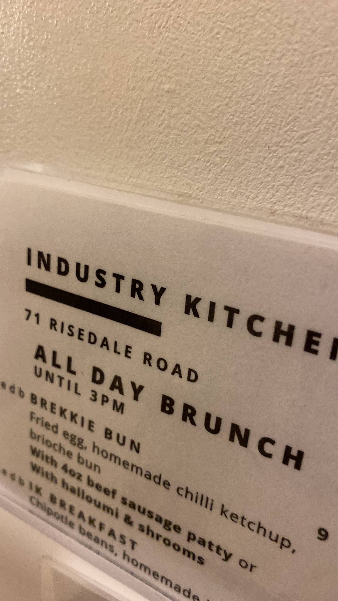 Menu at Industry Kitchen cafe, Barrow-in-Furness