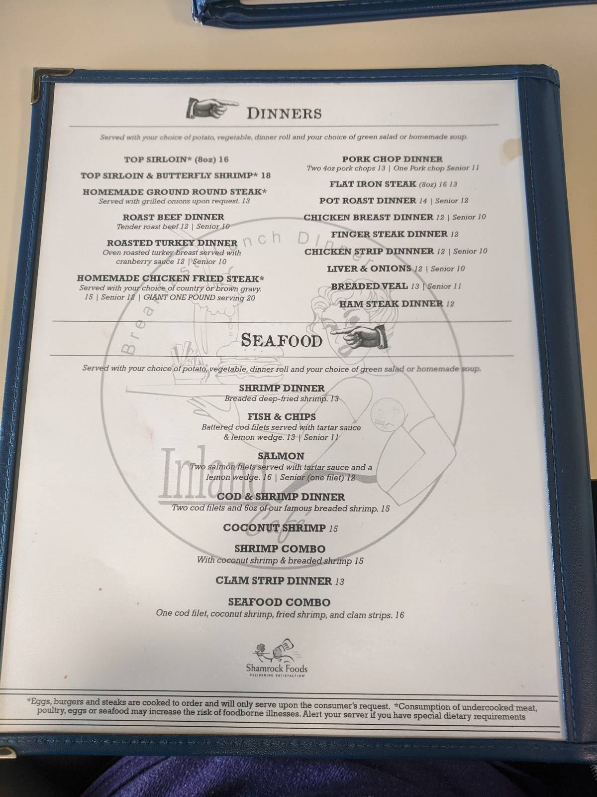 Menu at Inland Cafe, Baker City