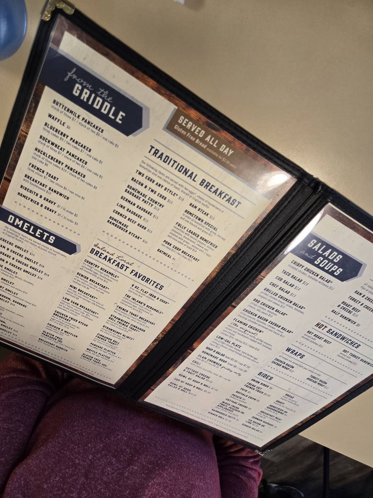 Menu at Inland Cafe, Baker City