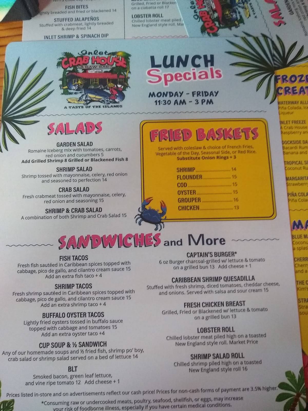 Menu at Inlet Crab House & Raw Bar, Murrells Inlet