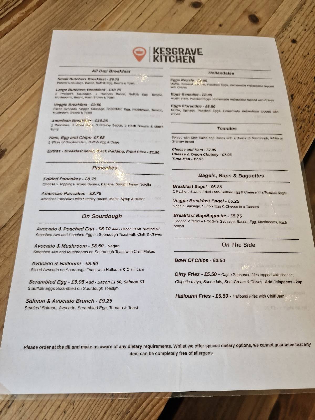 Menu at Kesgrave Kitchen cafe, Ipswich