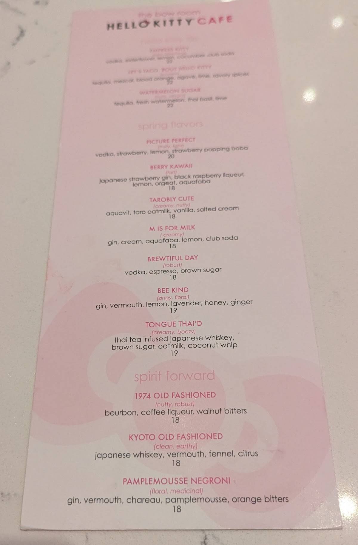 Menu at Hello Kitty Café cafe, Irvine