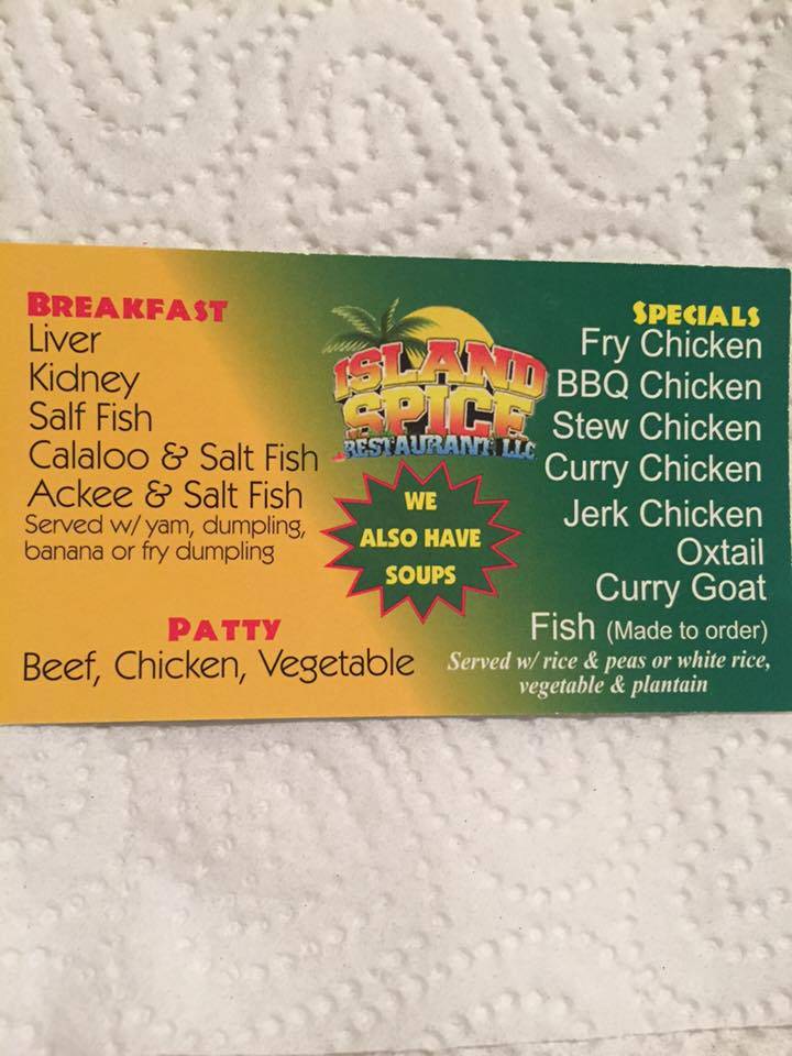 Menu at Island Spice Restaurant, Spring Valley, 5 N Main St