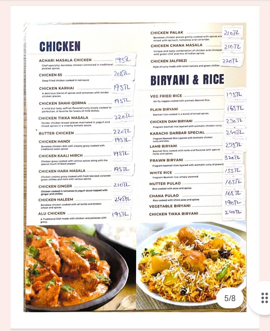 Menu at Karachi Darbar Pakistani Restaurant, Istanbul
