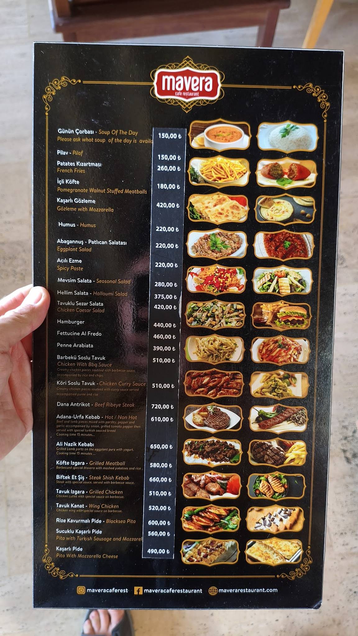 Menu at Mavera Cafe Restaurant, Istanbul, Kısıklı Büyük Çamlıca Cd. No:50