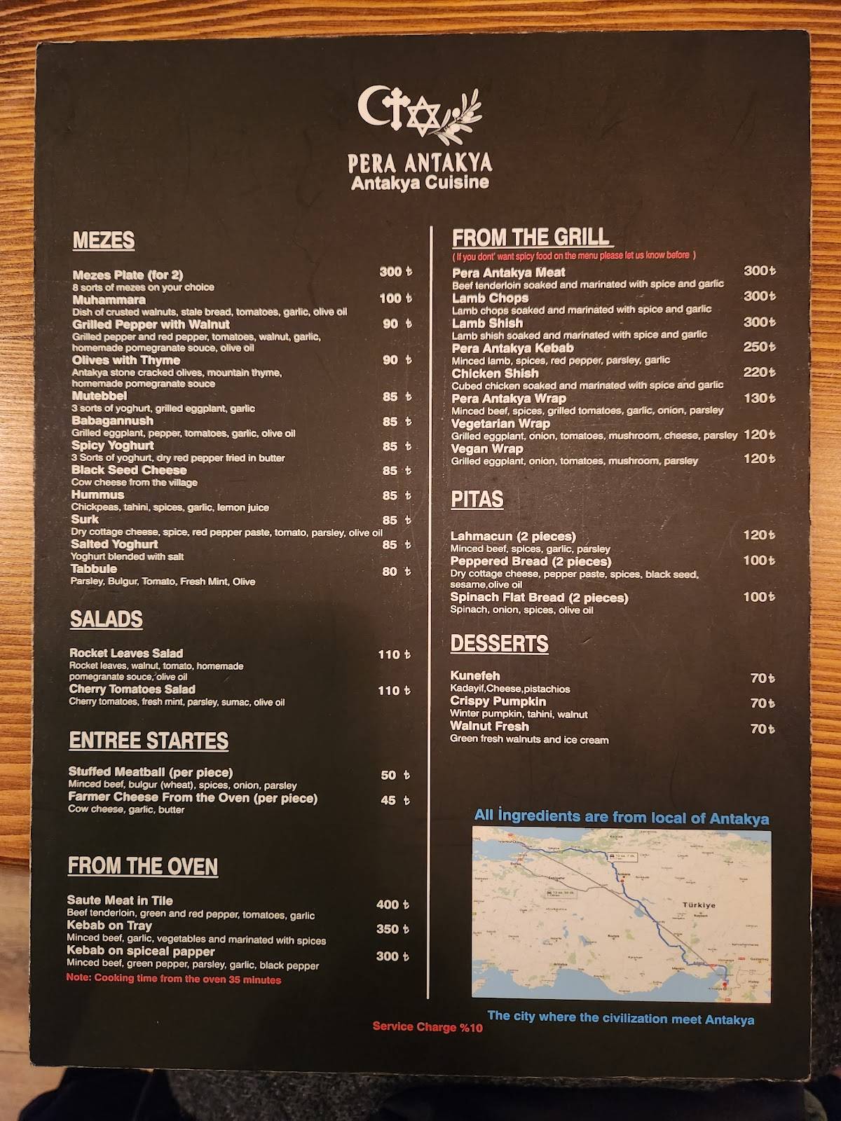 Menu at Pera Antakya, Istanbul