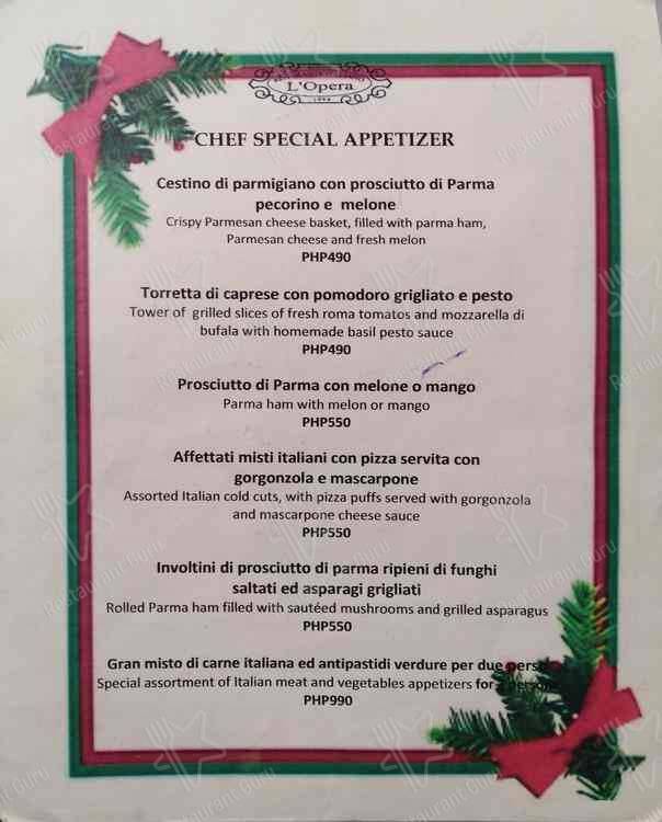 Menu at Italiano L'opera restaurant, Makati