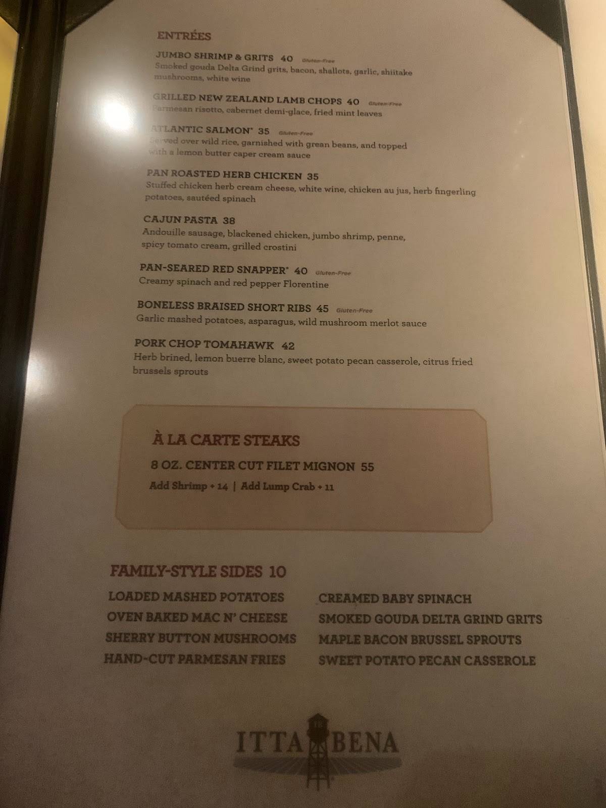 Menu at Itta Bena pub & bar, Memphis, 145 Beale St