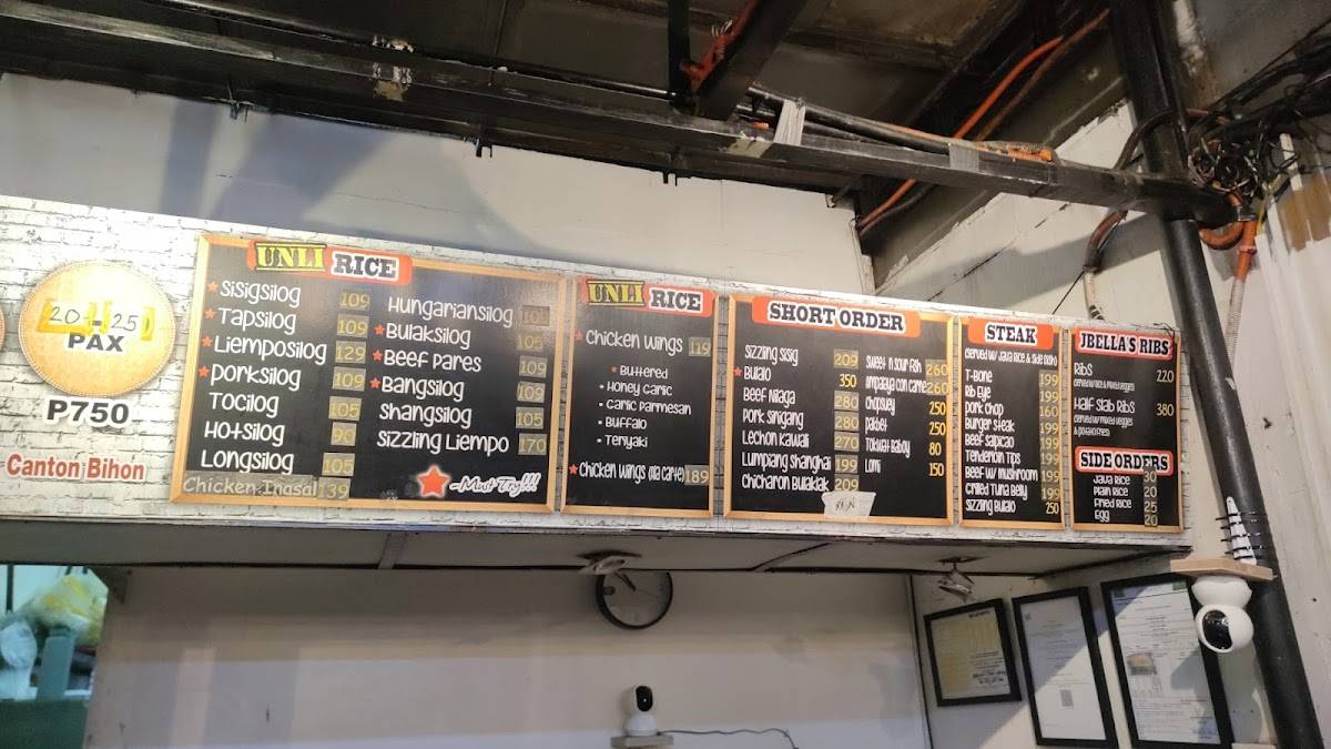 Menu at J. Bella's TAPSI Corner restaurant, Las Pinas, C2G5+JR4