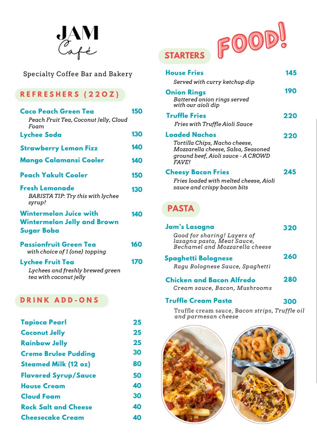 Menu at JAM Cafe, Lipa