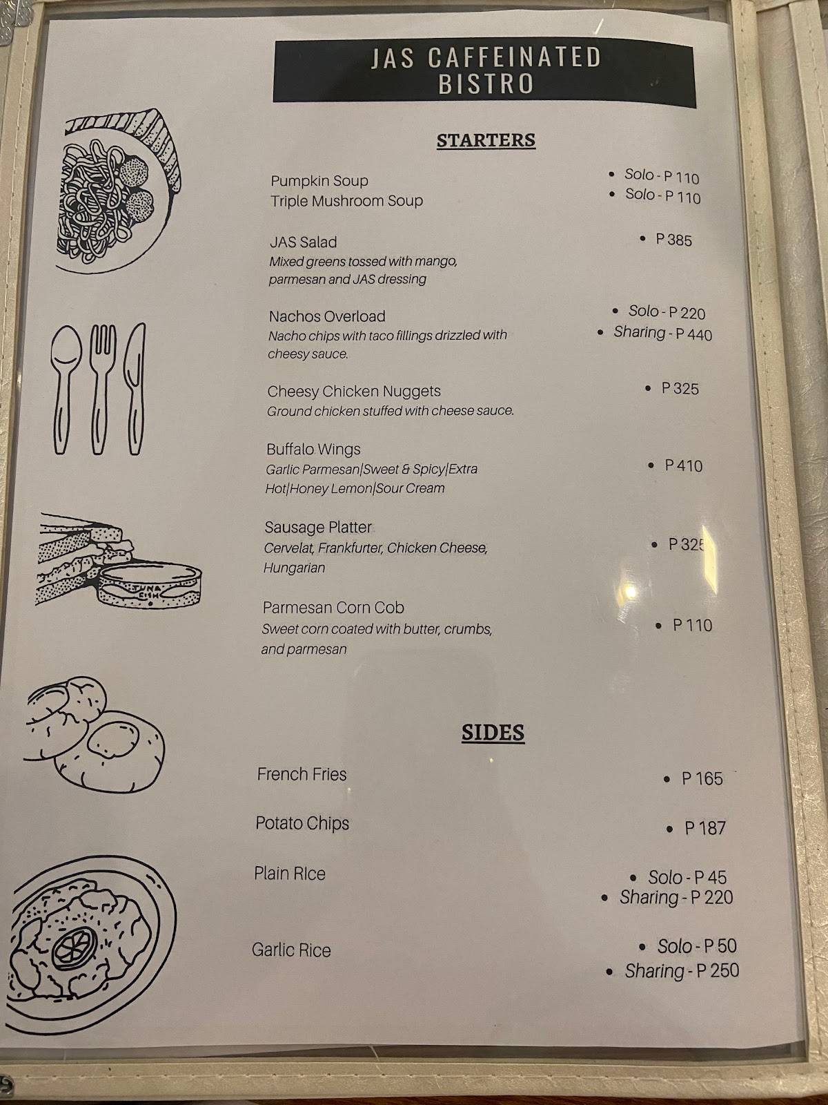 Menu at JAS Caffeinated restaurant, Davao City