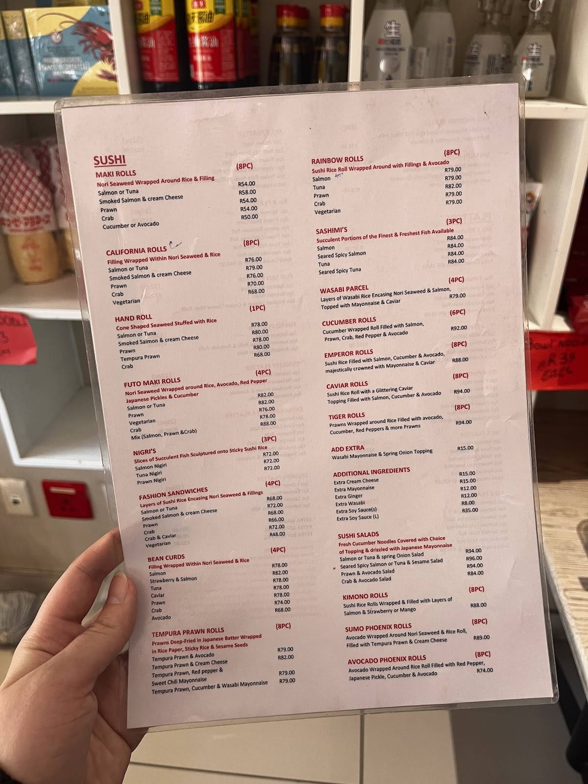Menu at JC Chinese Restaurant, Bloemfontein