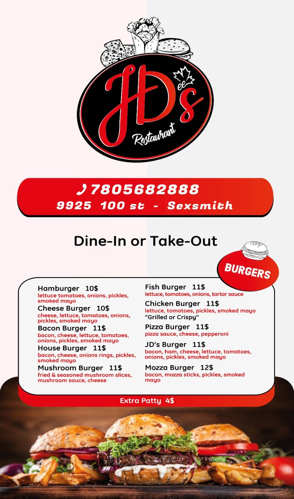 Menu at JD's Restaurant, Sexsmith