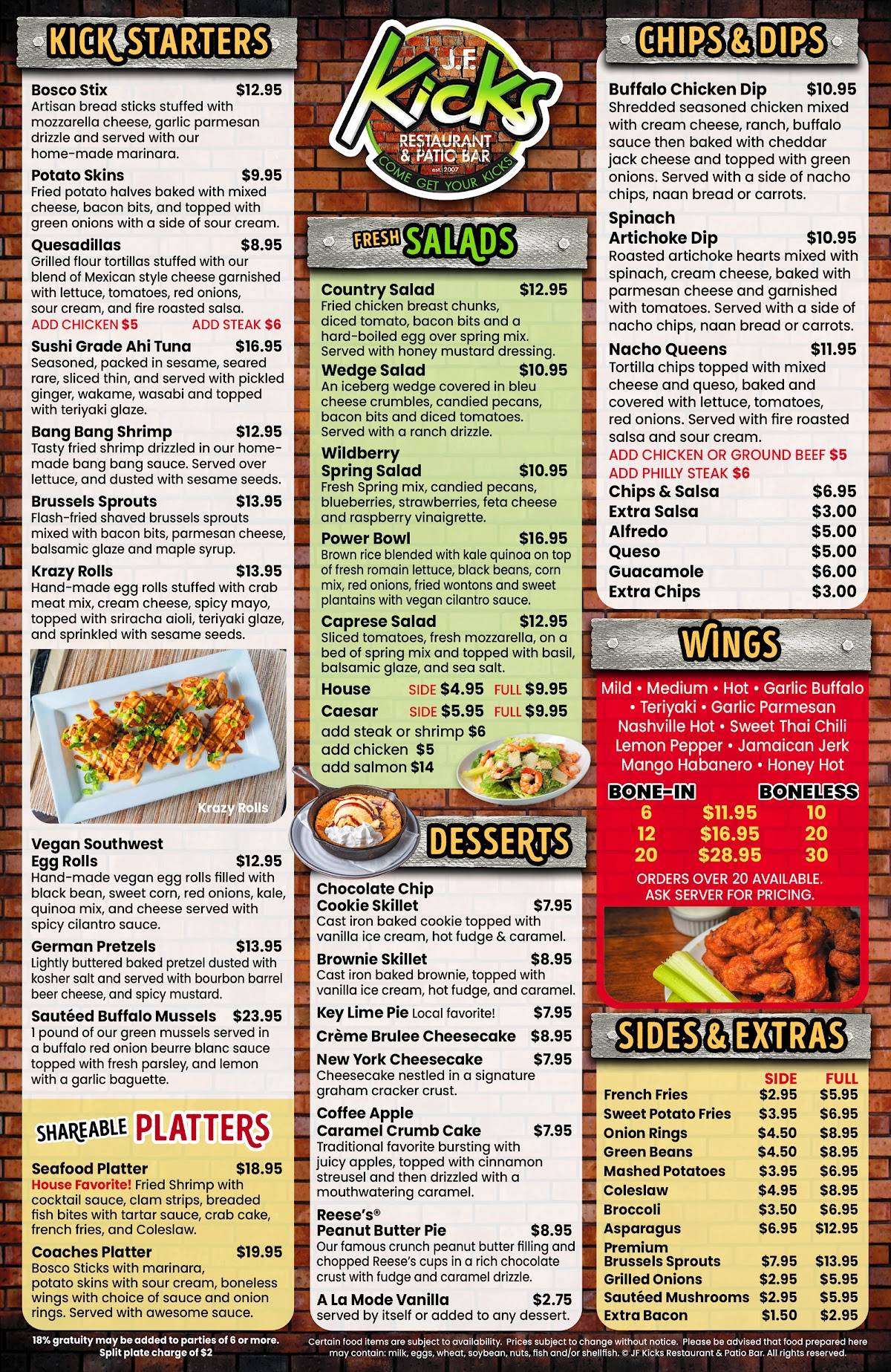 Menu at JF Kicks Restaurant & Patio Bar, Valrico