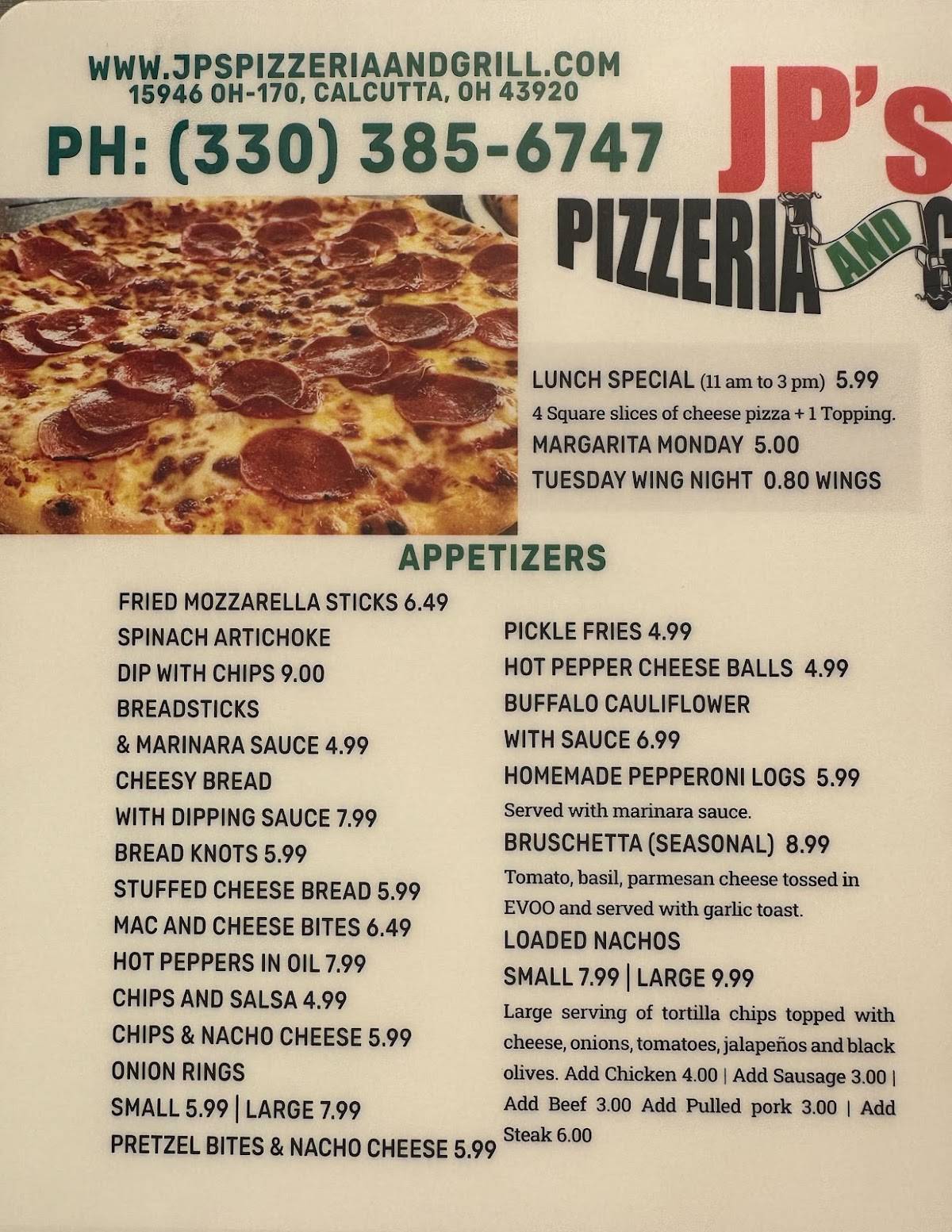 Menu at JP's Pizzeria & Grill, Calcutta
