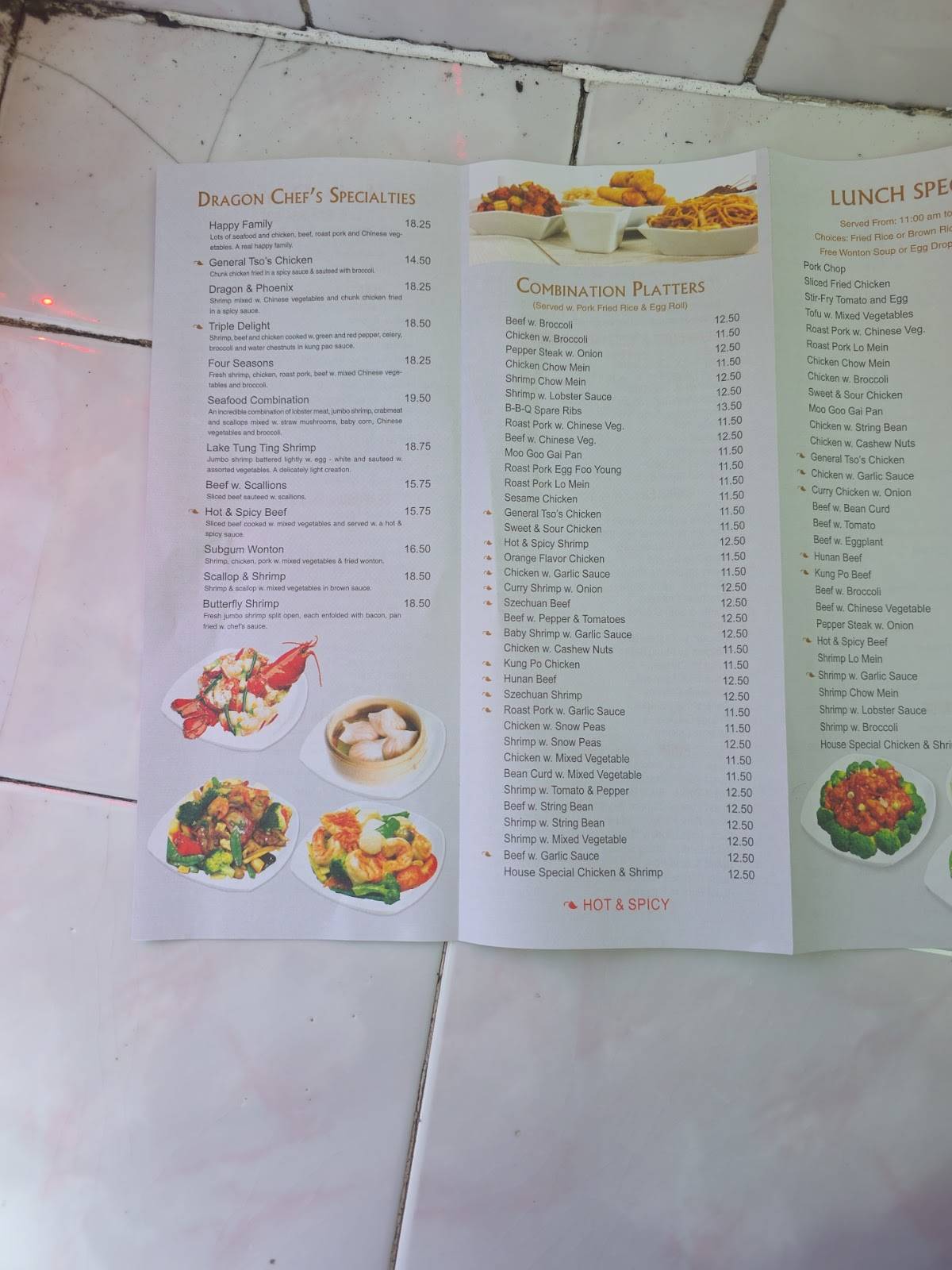 Menu at Jade Dragon restaurant, New York City, 1st Ave.
