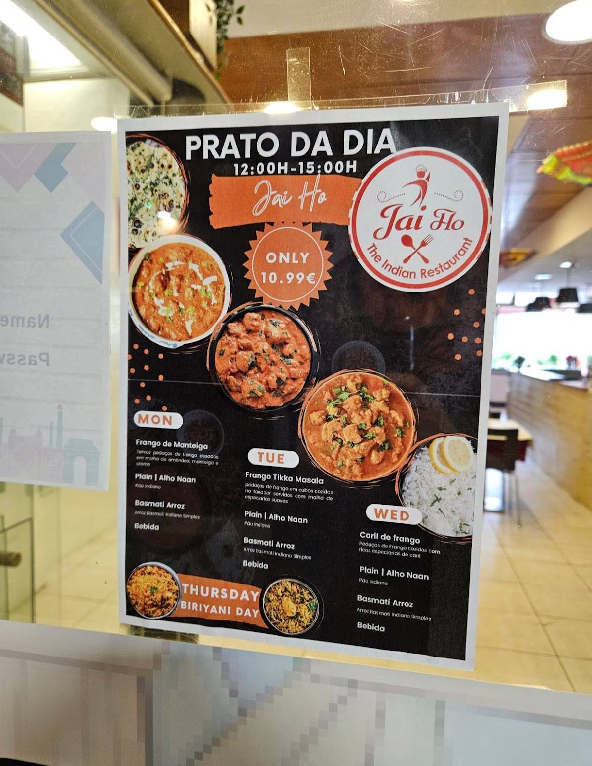 Menu at Jai Ho Indian Restaurant, Porto