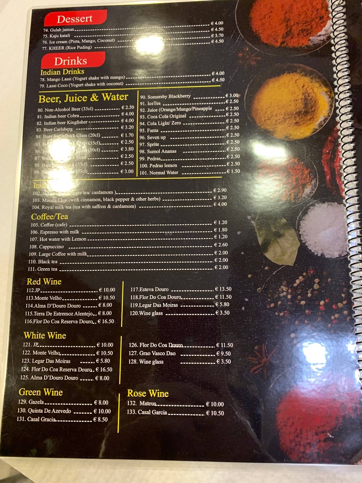 Menu em Jai Ho Indian Restaurant, Porto