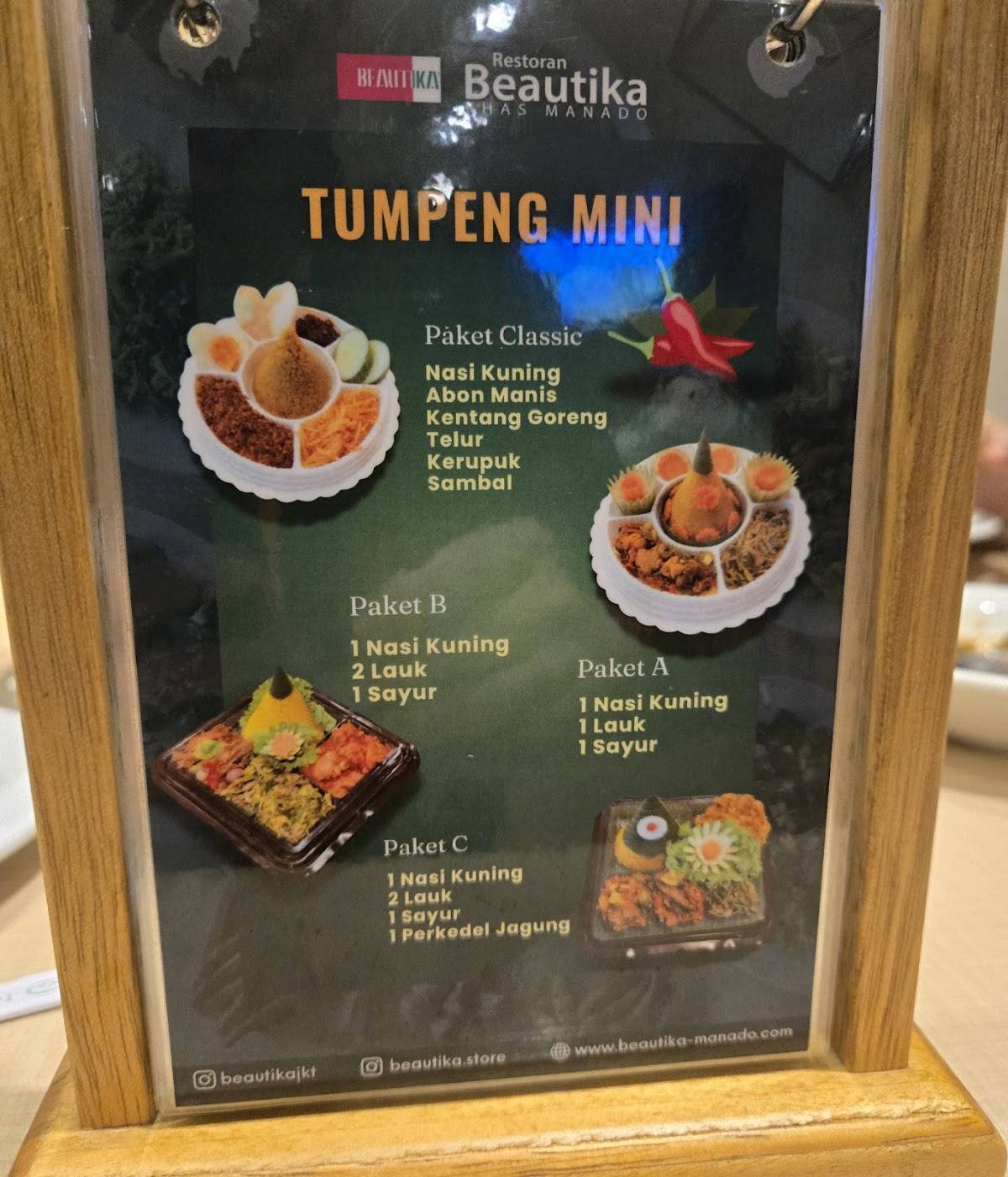 Menu at Beautika restaurant, South Jakarta, Jl. Hang Lekir No.1 4