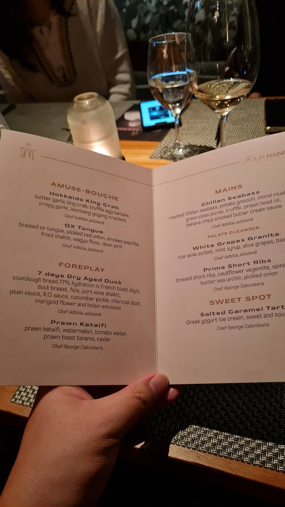 Menu at Skye restaurant, Jakarta