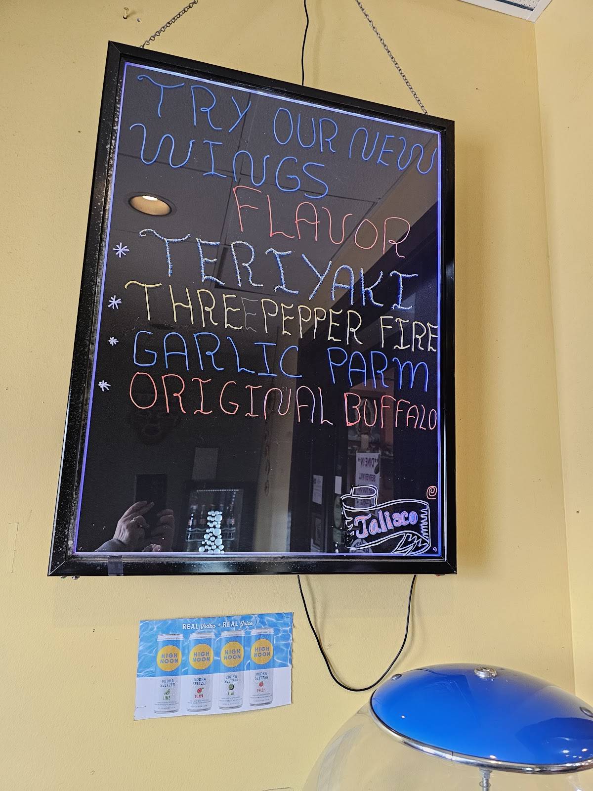Menu at Jalisco's restaurant, Alliance