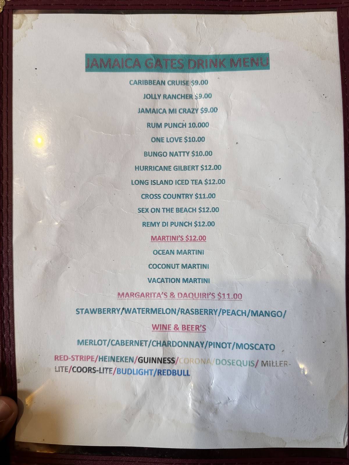 Menu at Jamaica Gates Caribbean Cuisine pub & bar, Arlington