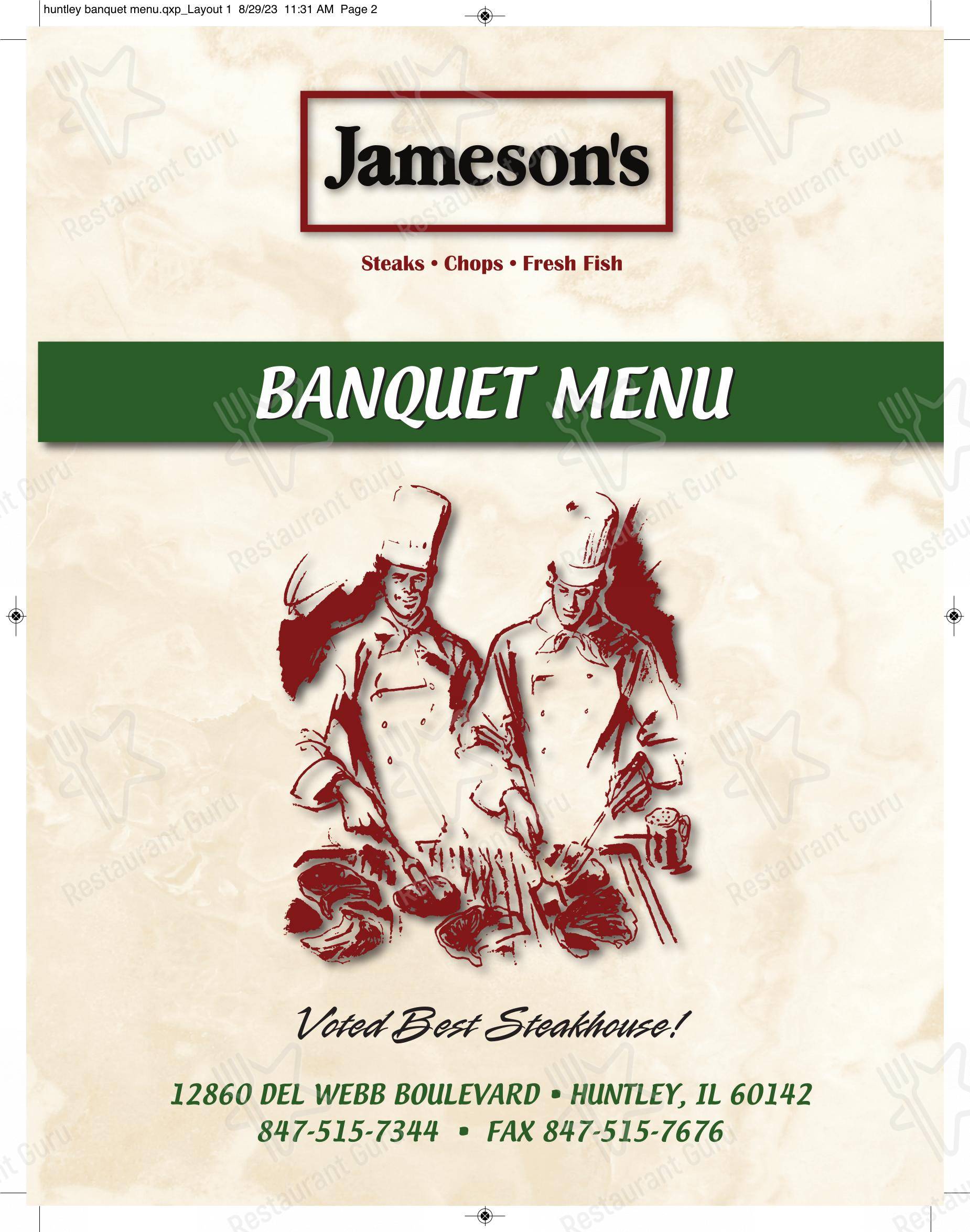 Menu at Jameson's Charhouse steakhouse, Crystal Lake