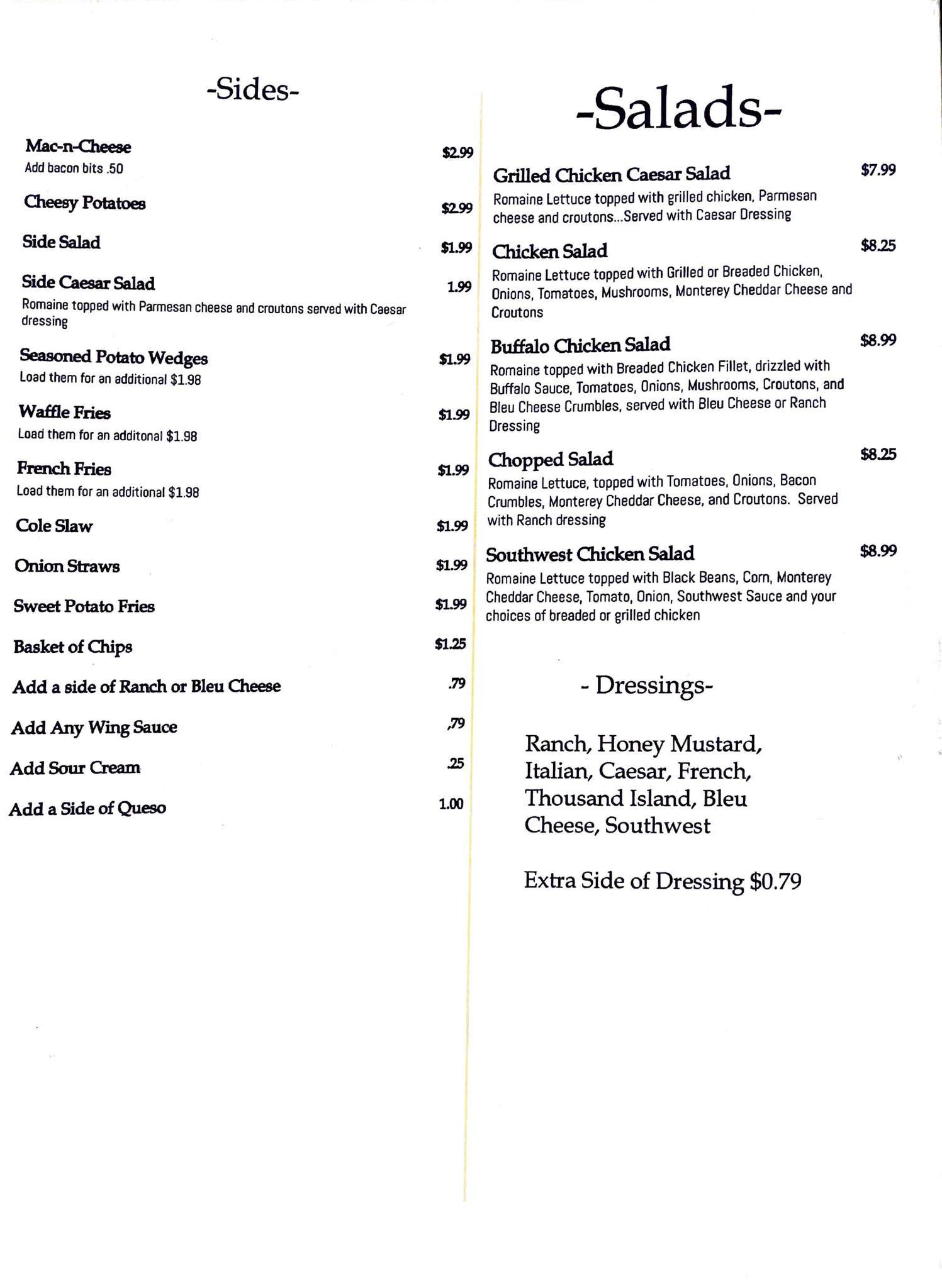 Menu at Loaded Barrel Bar and Grill, Celina