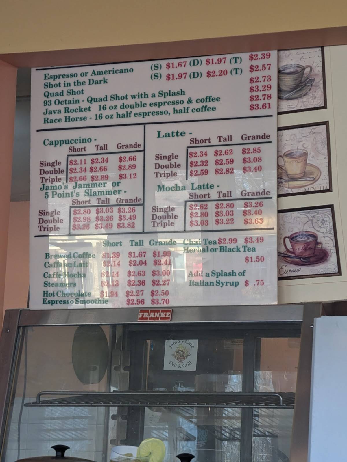 Menu at Jamo's Cafe, Huntsville
