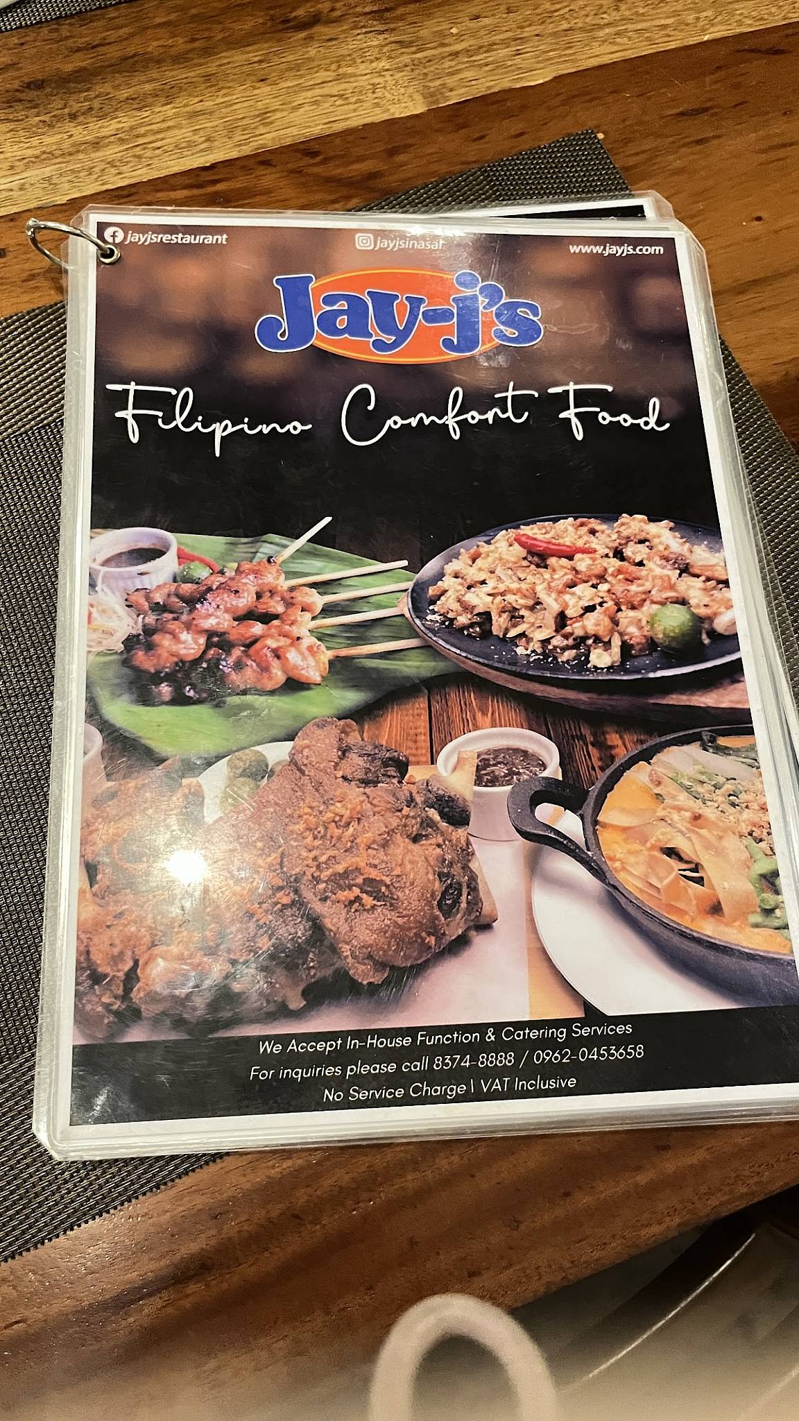 Menu at Jay-J's Inasal restaurant, Quezon City, 121 Kalayaan Ave