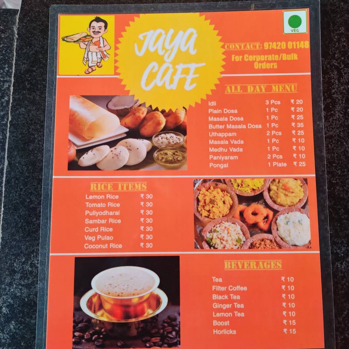 Menu at Jaya Cafe, Bengaluru, VHVP+3FR