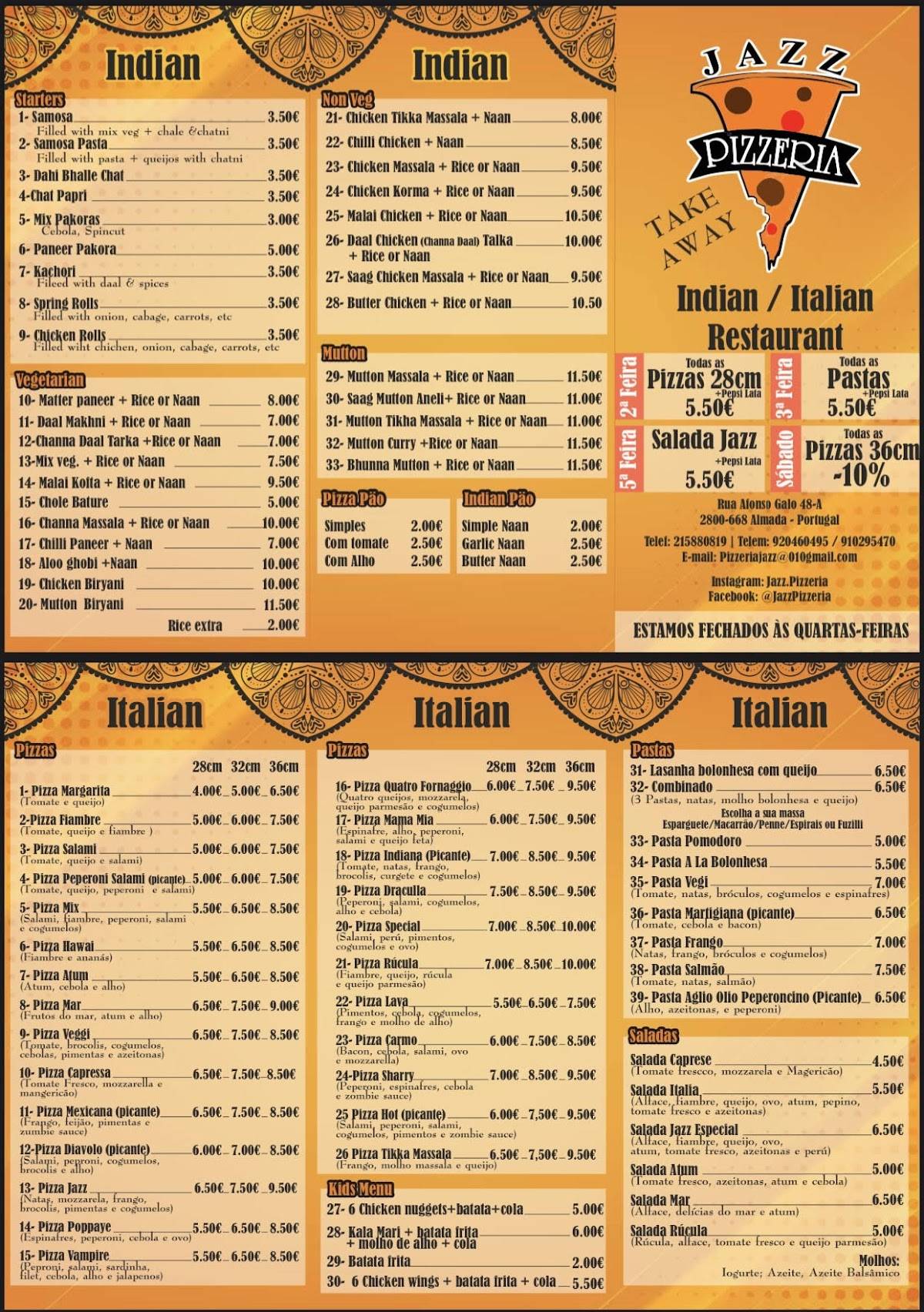 Menu em Jazz pizzeria, Almada