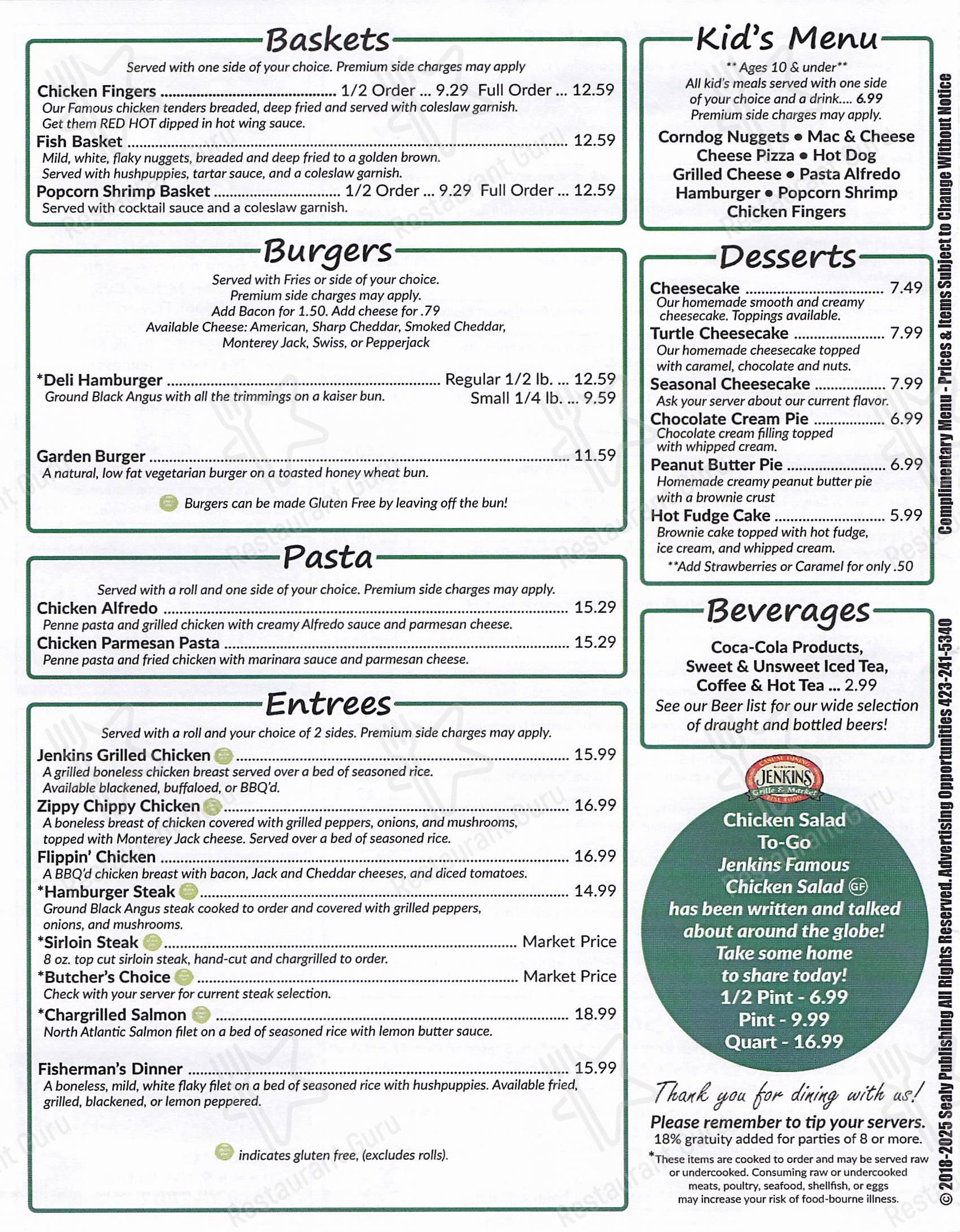 Menu at Jenkins Grille & Market pub & bar, Athens