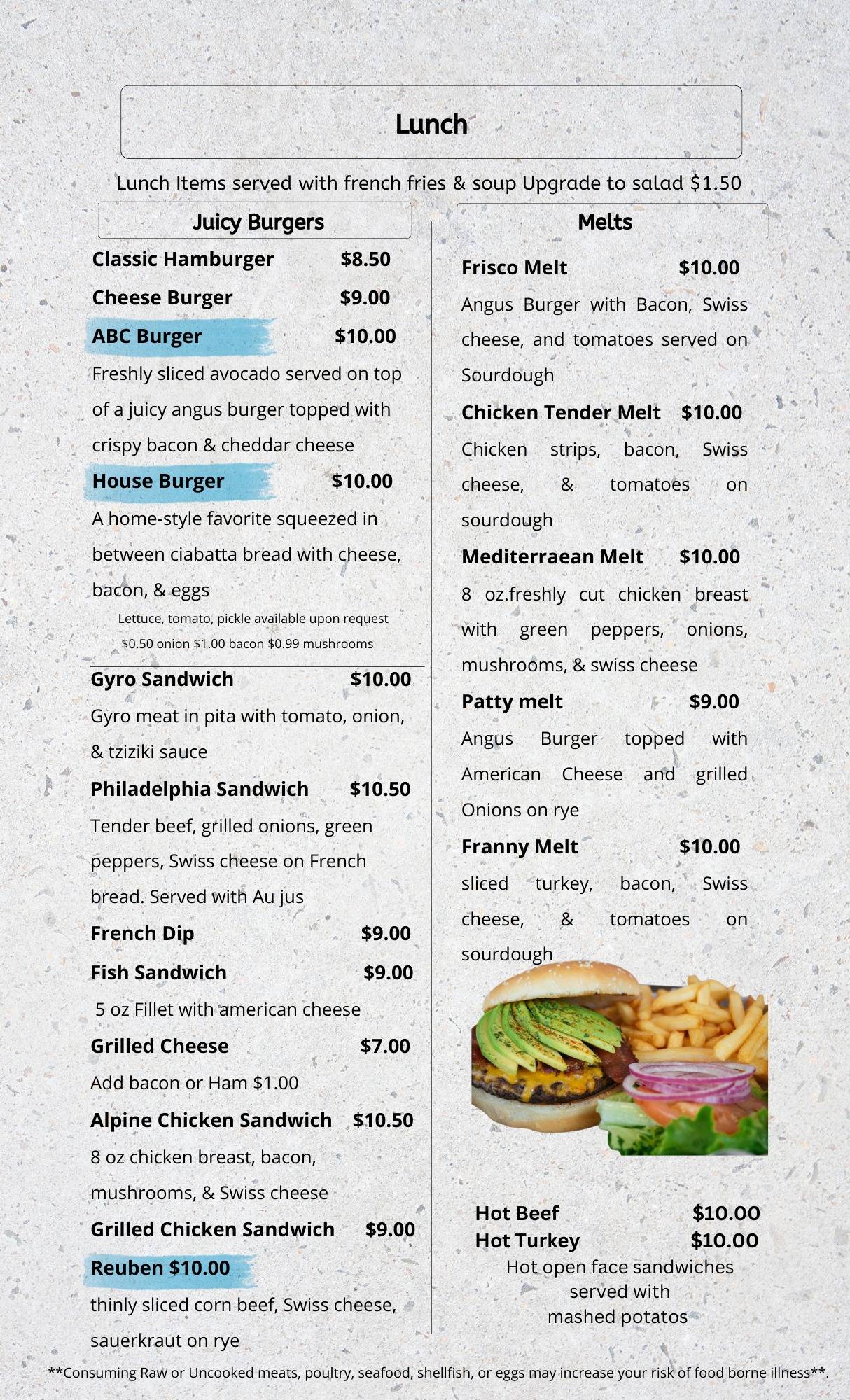 Menu at Jenny's Diner restaurant, Clinton