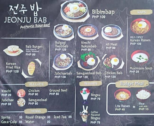 Menu at Jeonju Bab, Muntinlupa