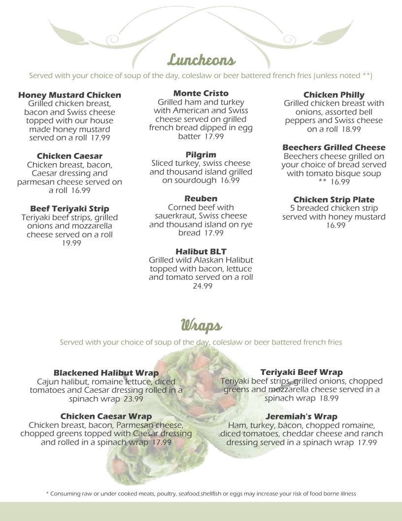 Menu at Jeremiah's Pub, Ketchikan