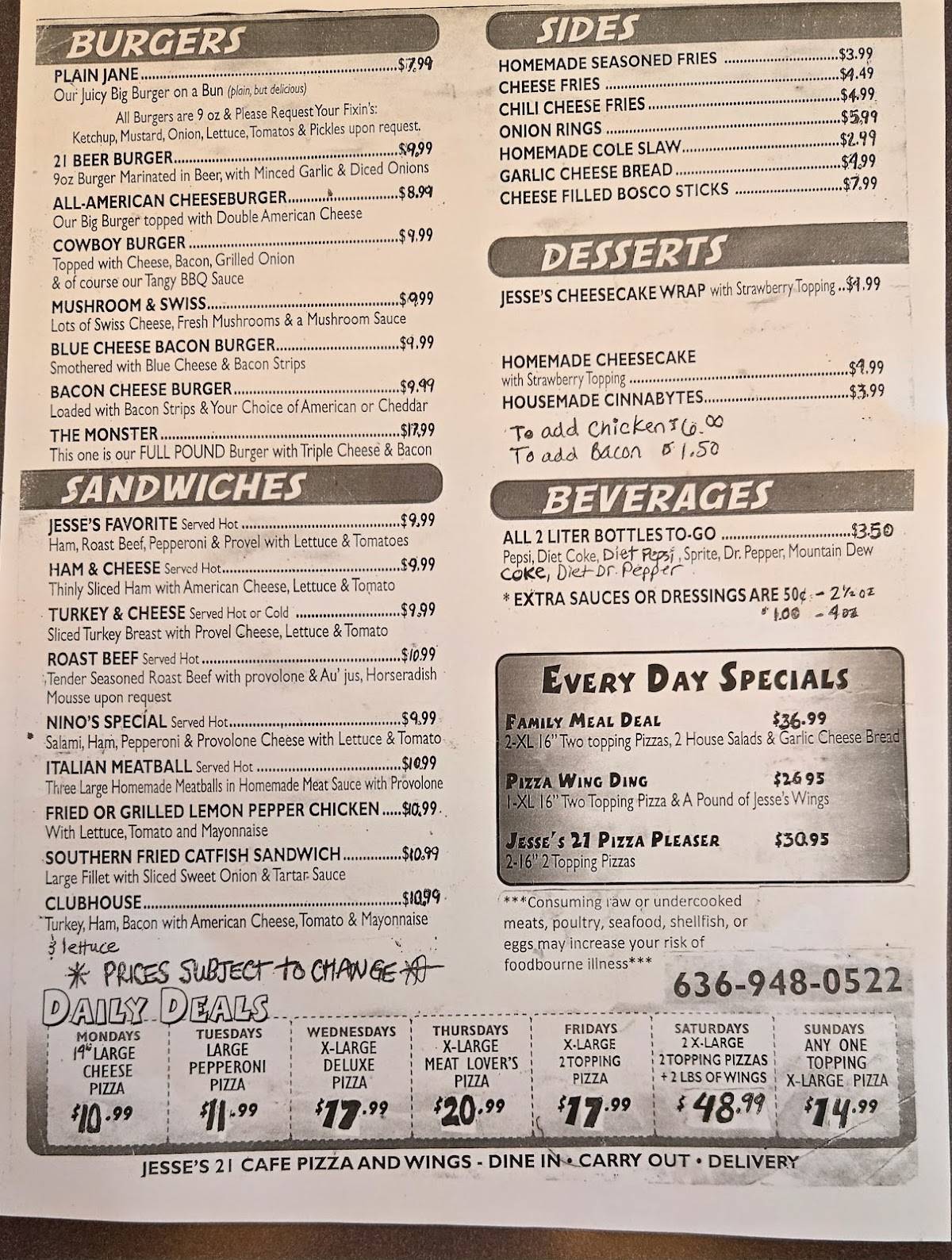 Menu at Jesse's Pizza & Wings pizzeria, House Springs, MO-21