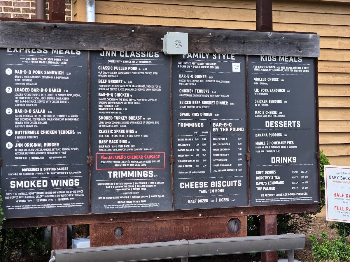 Menu at Jim 'N Nick's Bar-B-Q, Pooler