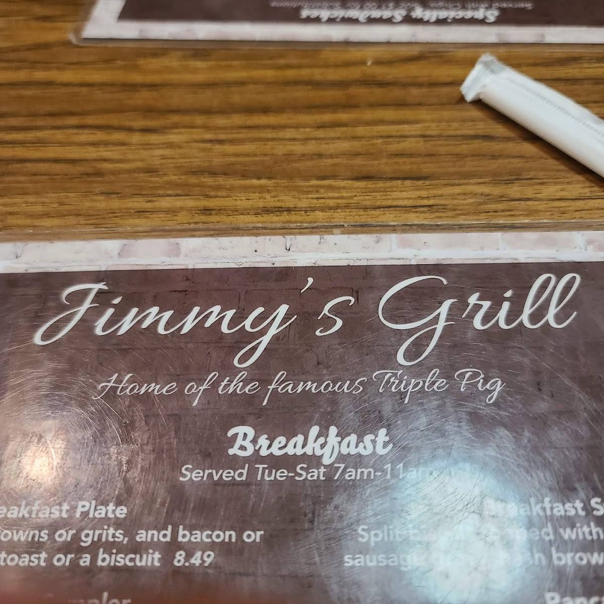 Menu at Jimmy's Grill restaurant, Molino, US-29
