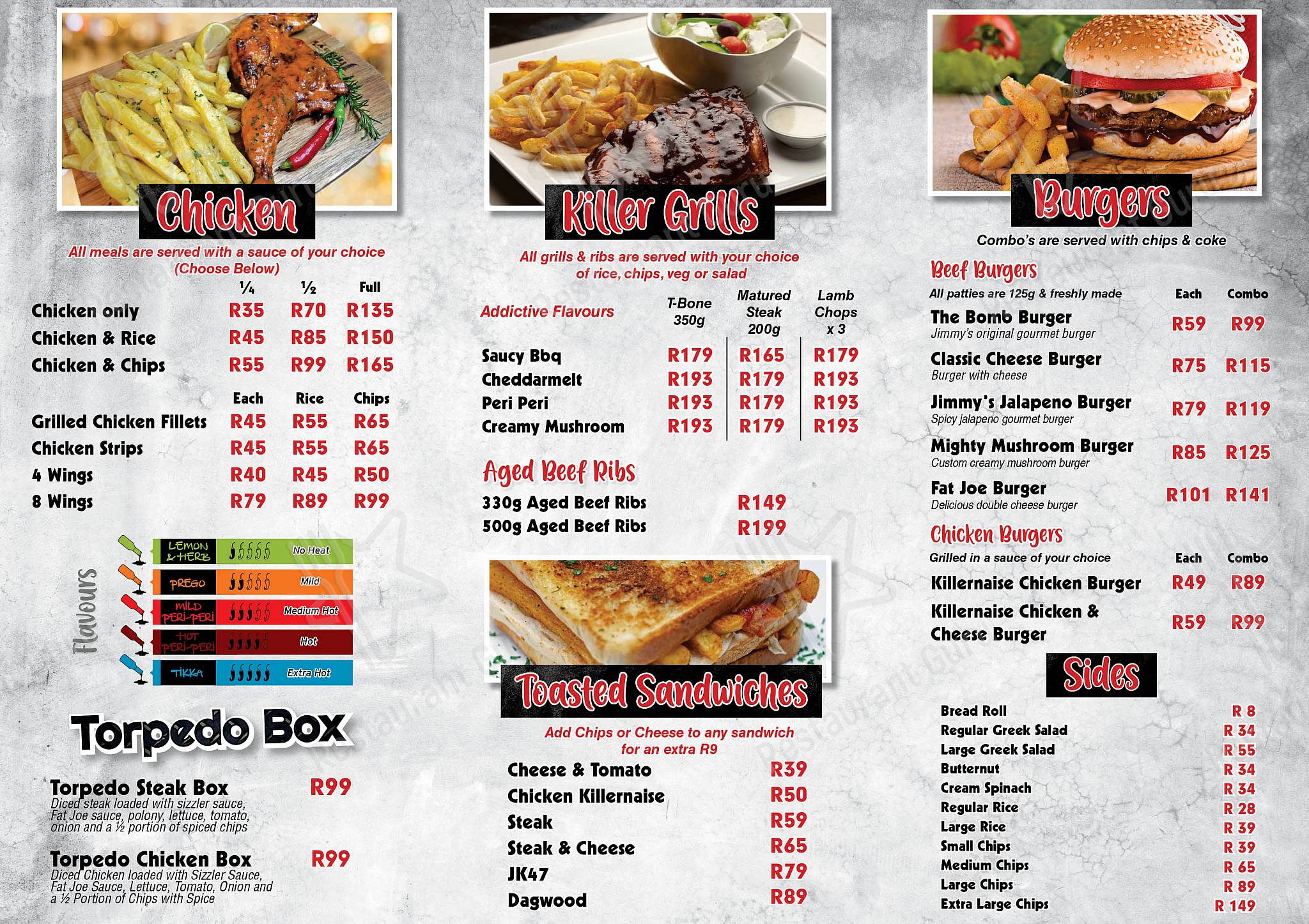 Menu at Jimmy’s Northcliff Square restaurant, Randburg