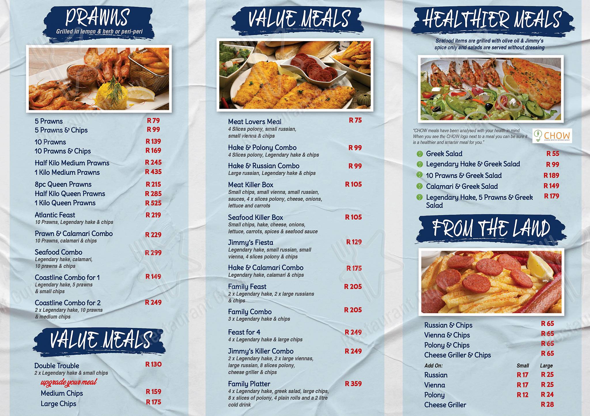 Menu at Jimmy’s Northcliff Square restaurant, Randburg