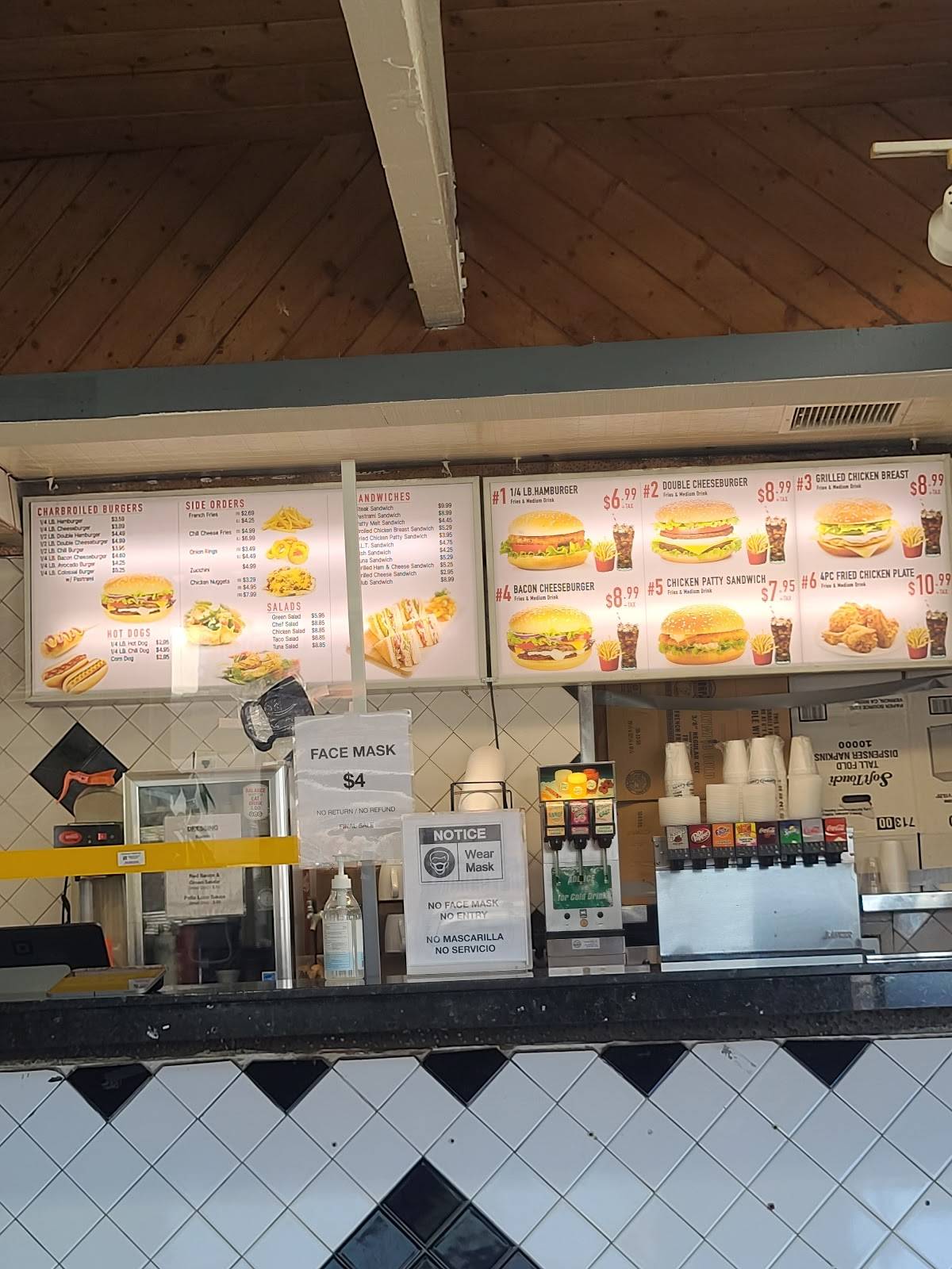 Menu at Jim's Burgers restaurant, El Monte, Garvey Ave