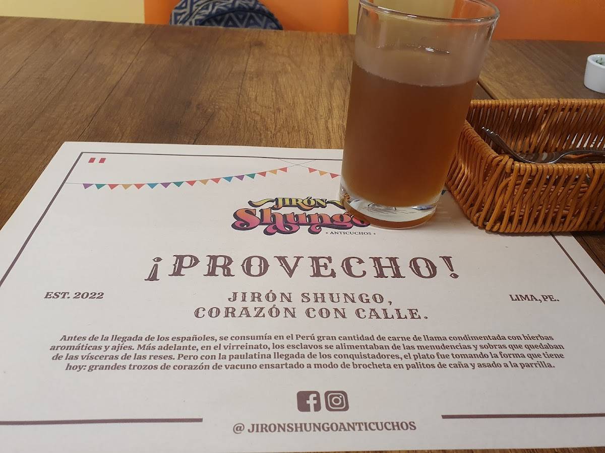 Carta del restaurante Jiron Shungo, Jesus Maria