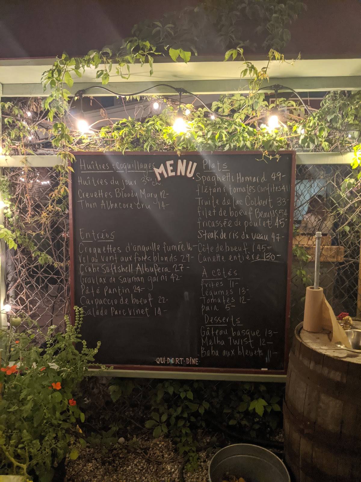 Menu at Joe Beef steakhouse, Montréal
