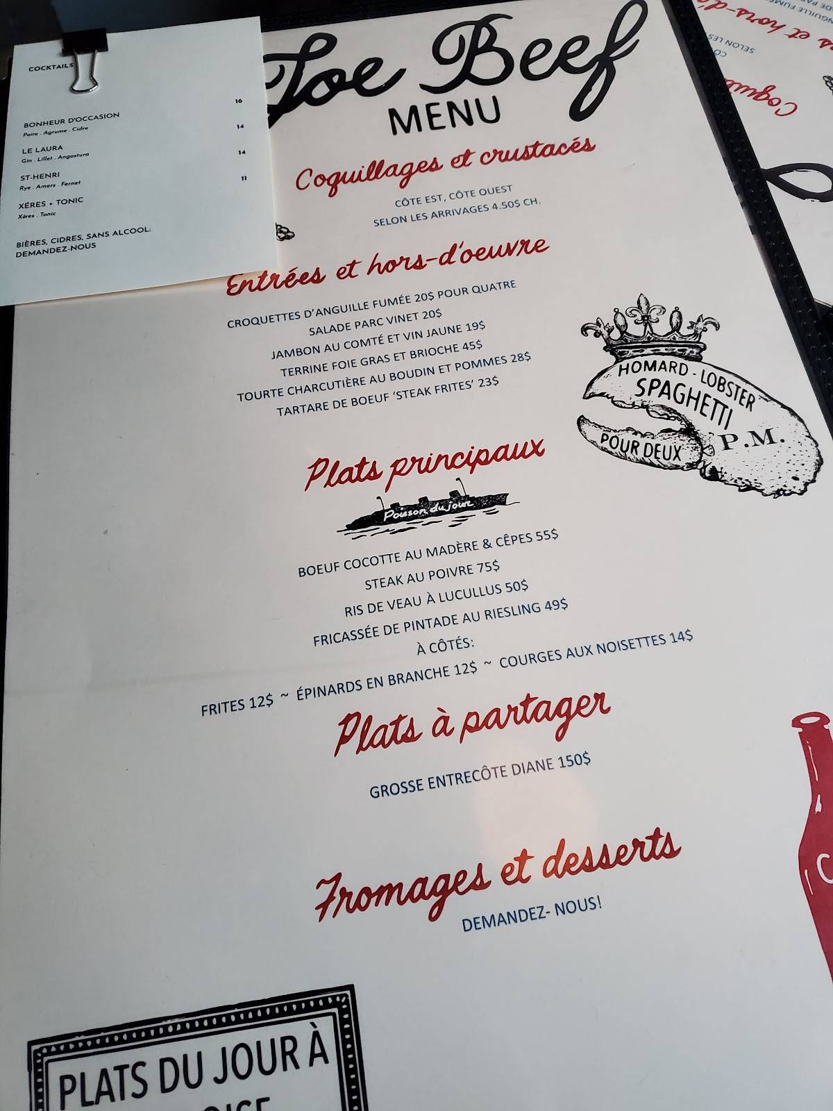 Menu at Joe Beef steakhouse, Montréal
