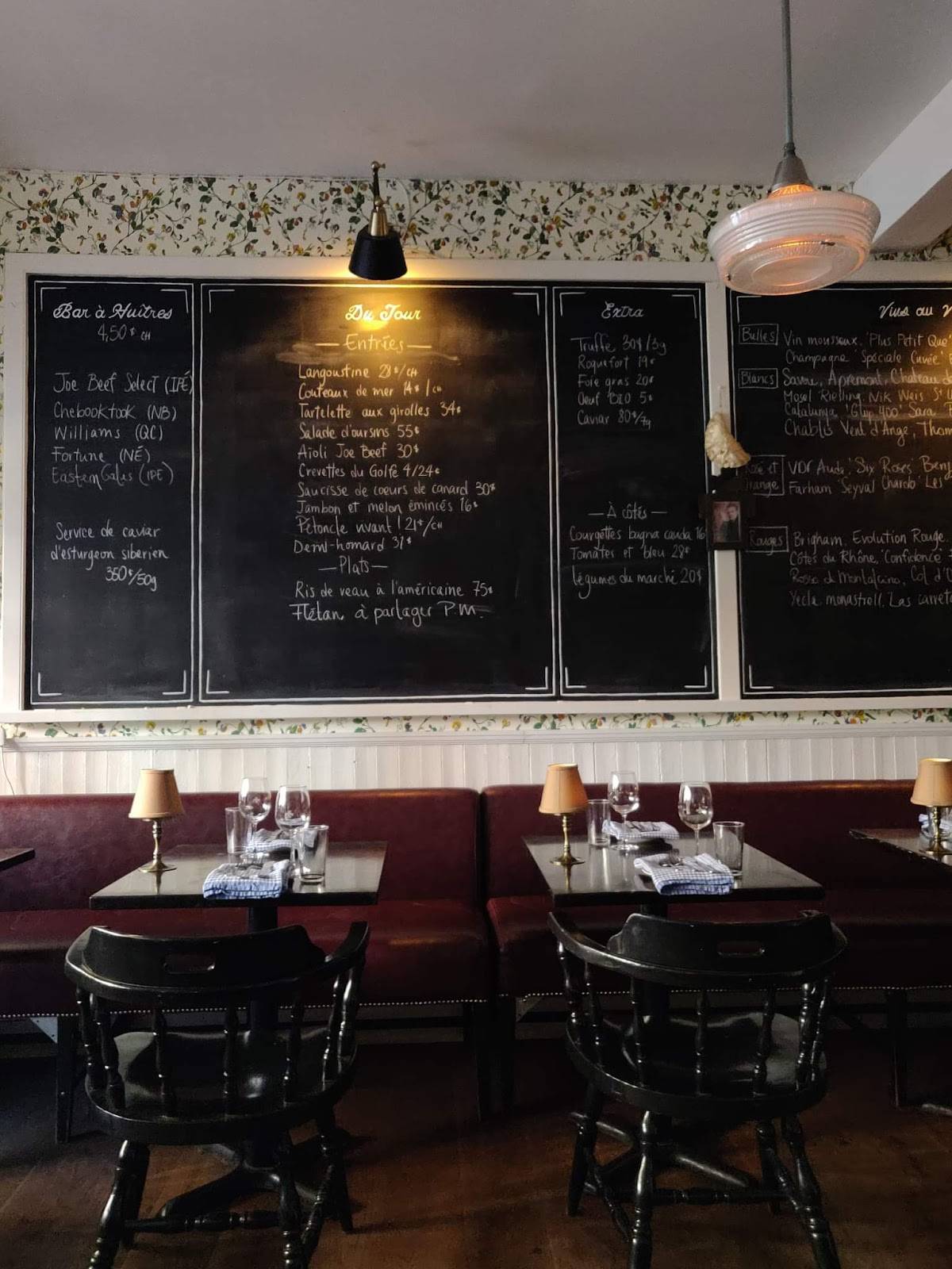 Menu at Joe Beef steakhouse, Montréal