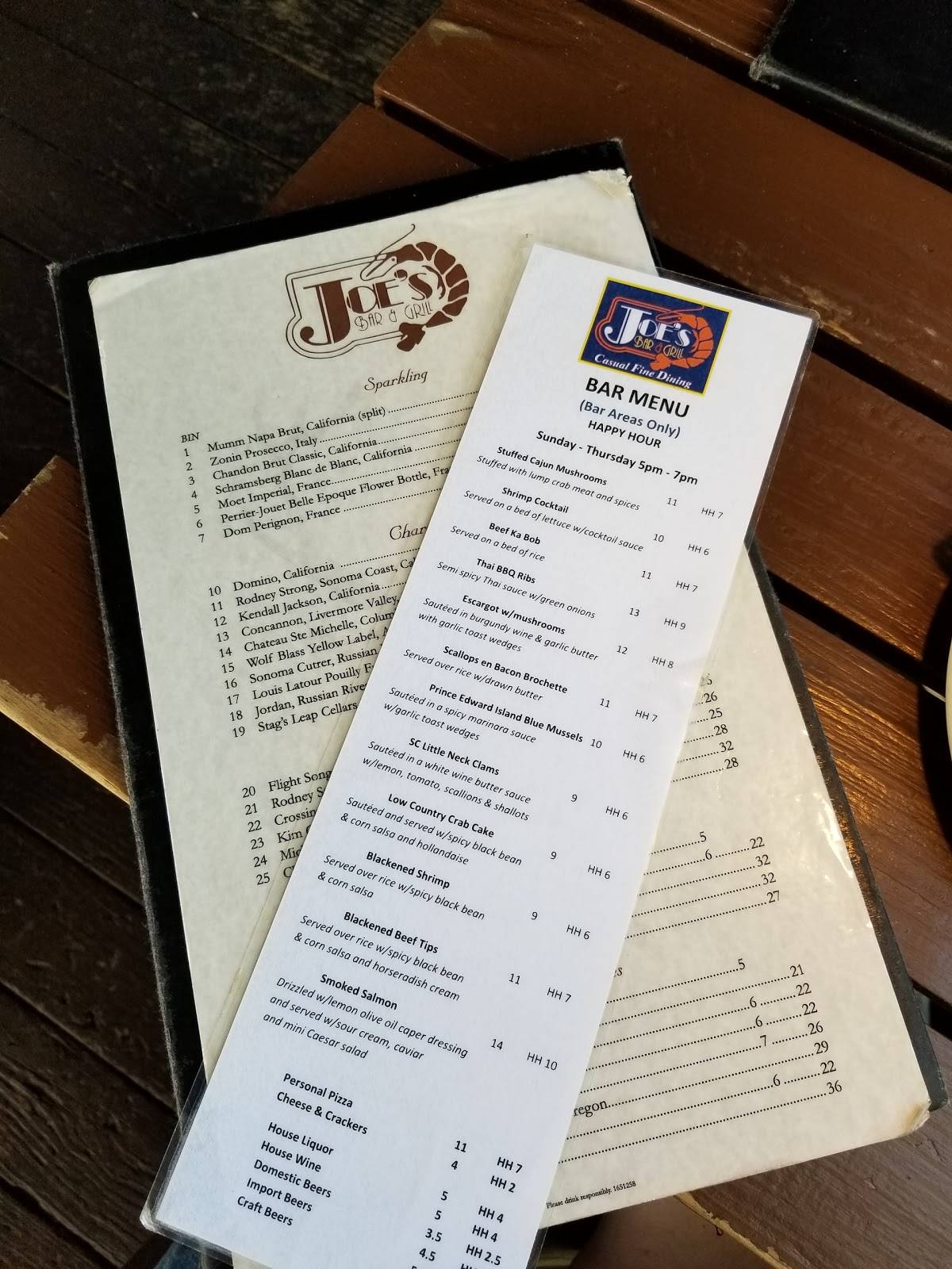 Menu at Joe's Bar & Grill, North Myrtle Beach, 810 Conway St