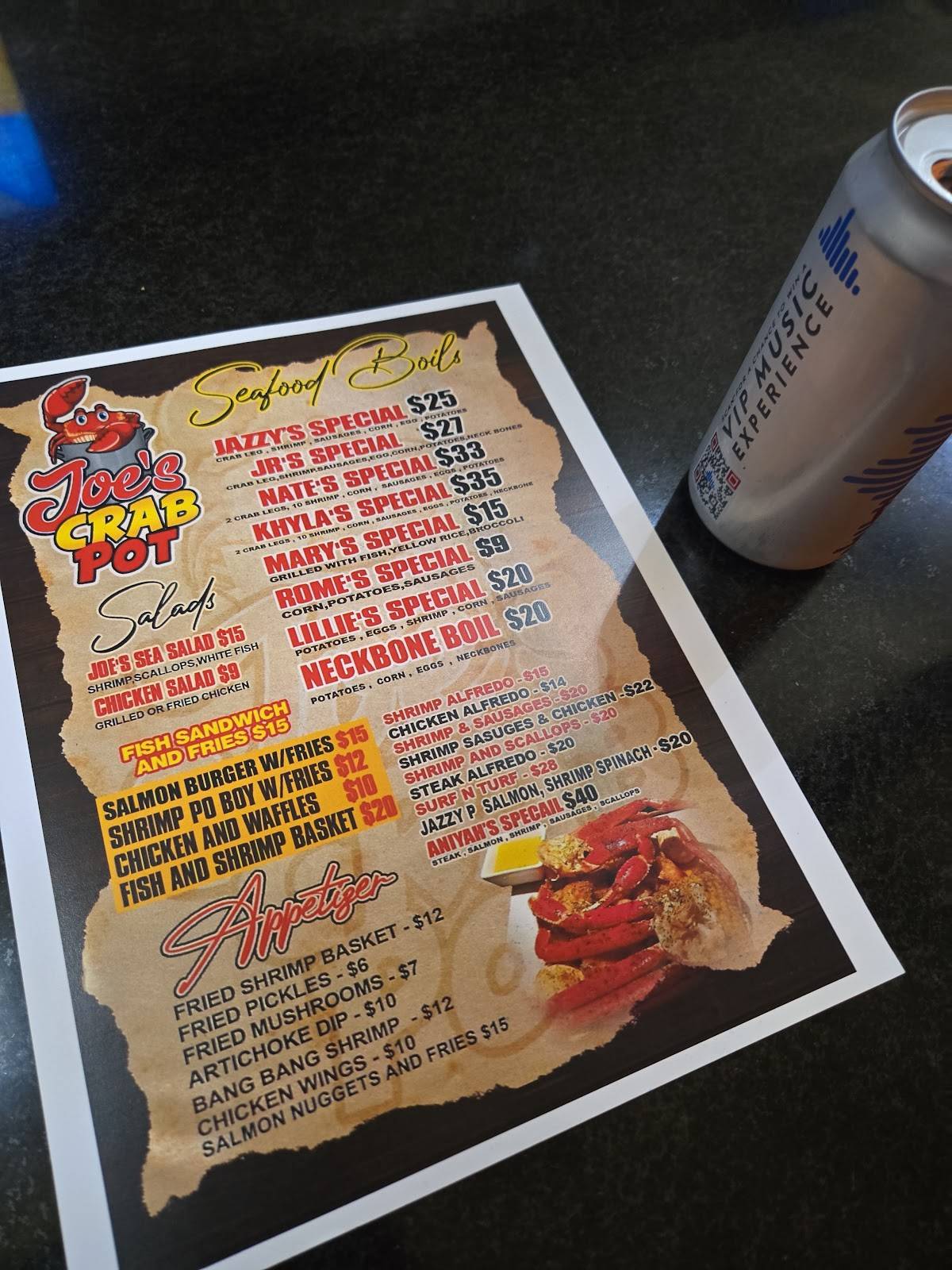 Menu at Joe's Crab Pot restaurant, Eufaula
