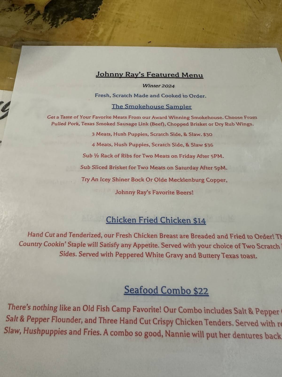 Menu at Johnny Ray's Smokehouse BBQ, Fallston
