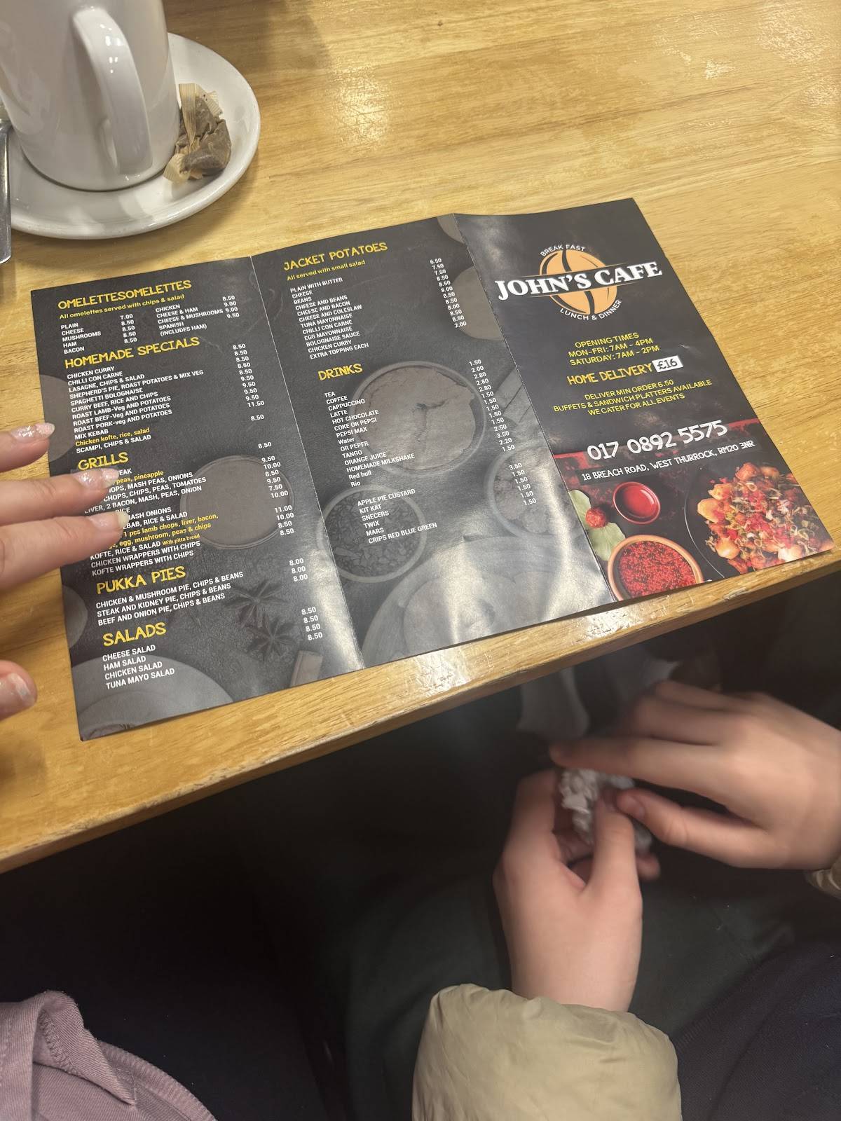 Menu at John's Cafe, Grays, 18 Breach Rd